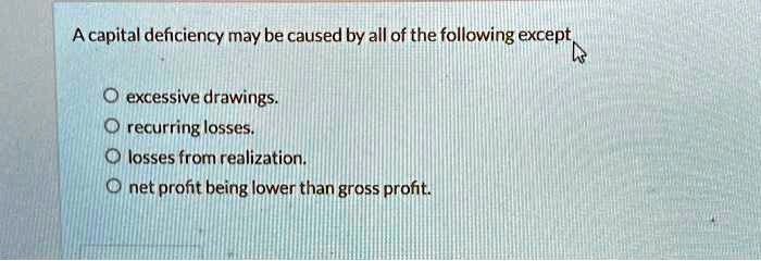 A capital deficiency may be caused by all of the following except ...