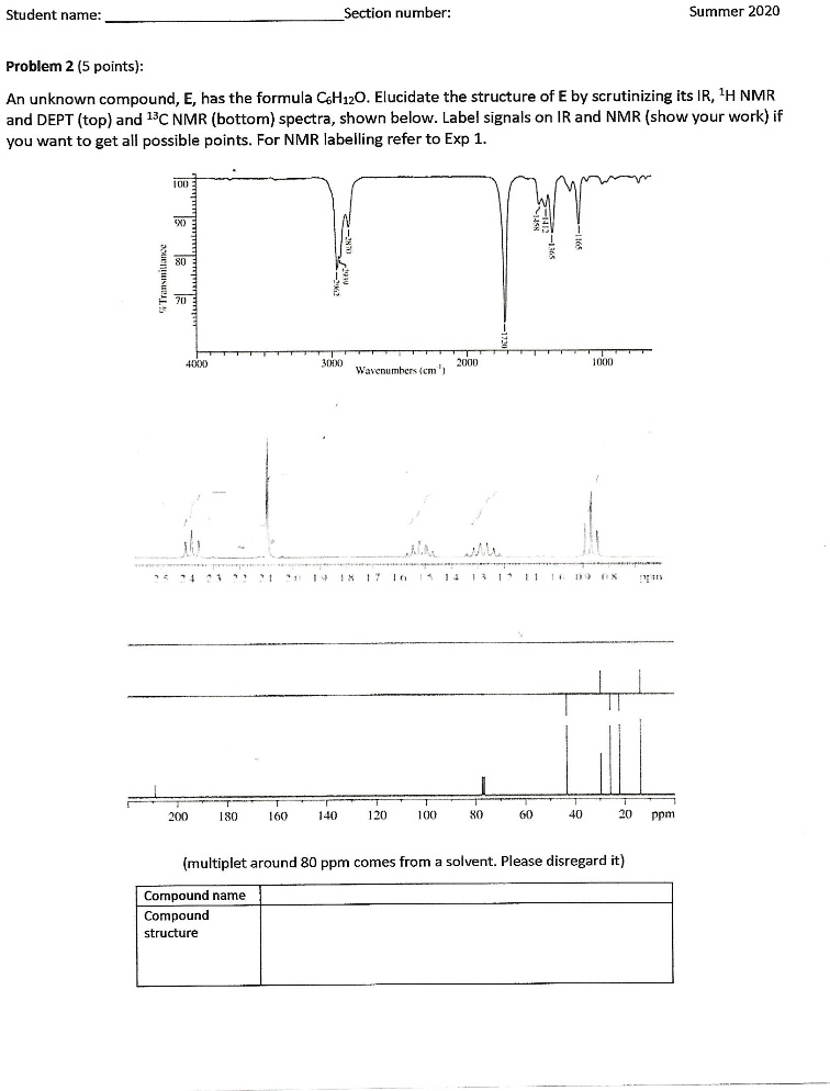 SOLVED:Student name: Section number: Summer 2020 Problem 2 (5 points}: An unknown compound, E ...