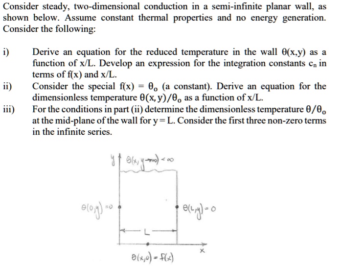 SOLVED: Consider steady, two-dimensional conduction in a semi-infinite planar wall, as shown ...