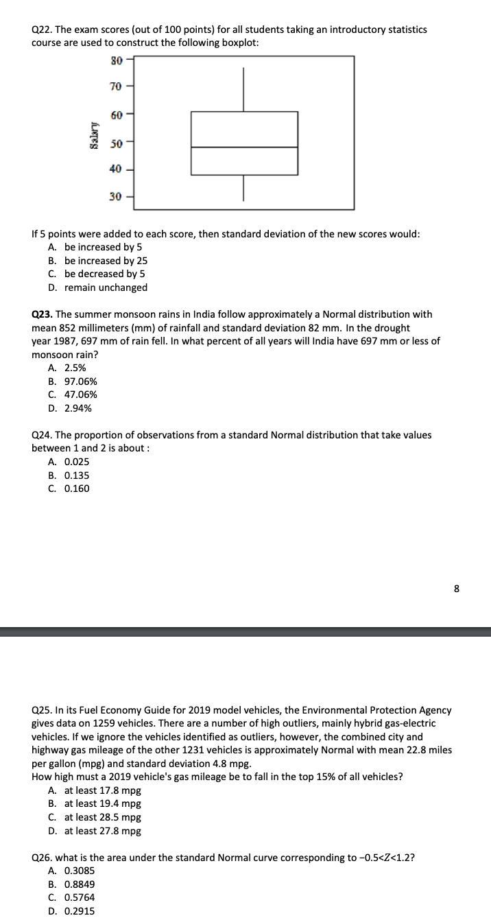 Q22. The exam scores (out of 100 points) for all students taking an ...