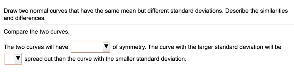 SOLVED: Draw two normal curves that have the same mean but different ...