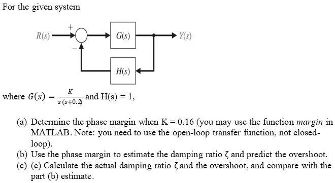 SOLVED: For the given system R(S G(s) Ys H(s) whereG(s) andH(s=1 ss+0.2 a Determine the phase ...
