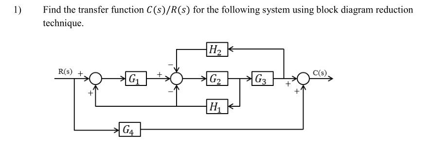 1) Find the transfer function C(s)/R(s) for the following system using ...