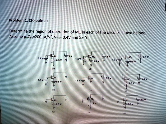 Problem 1. (30 points) Determine the region of operation of M1 in each of the circuits shown ...