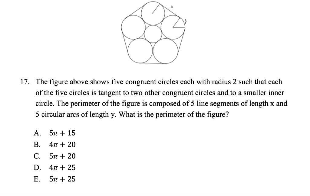 17 the figure above shows five congruent circles each with...