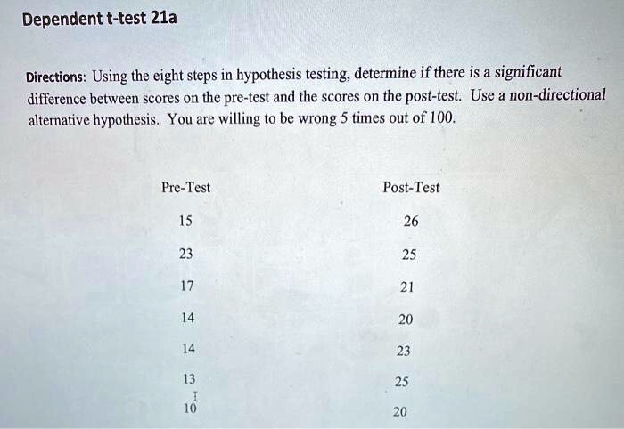 VIDEO solution: Dependent t-test Z1a Directions: Using the eight steps ...