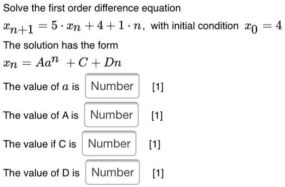 solve the first order difference equation tn1 5 tn 4 1n with initial ...