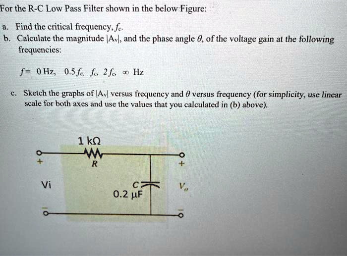 SOLVED: For the R-C Low Pass Filter shown in the below Figure: a. Find the critical frequency, f ...