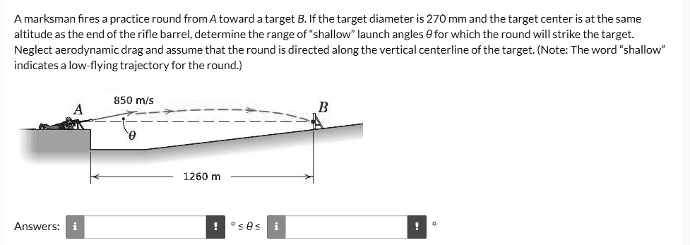 SOLVED: A marksman fires a practice round from A toward a target B. If ...