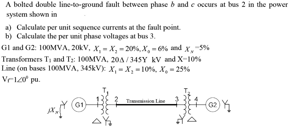 a bolted double line to ground fault between phase b and c occurs at bus 2 in the powe system ...