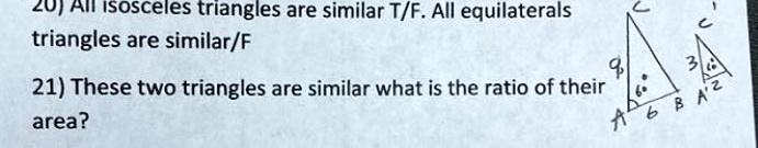 SOLVED:Zu) All isosceles triangles are similar T/F. All equilaterals ...
