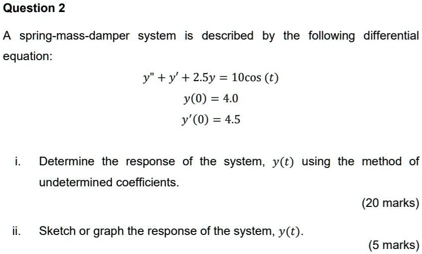 SOLVED: Question 2 spring-mass-damper system is described by the ...