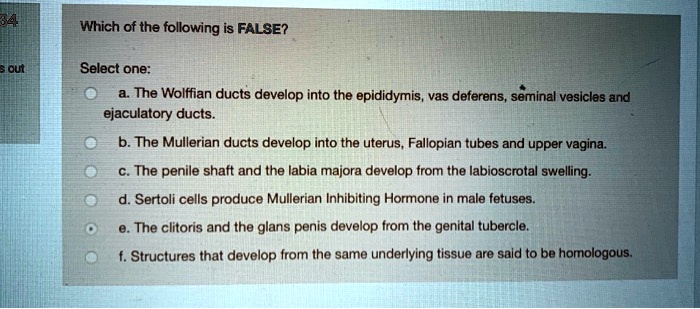 SOLVED: Which of the following is FALSE? Select one: a. The Wolffian ...