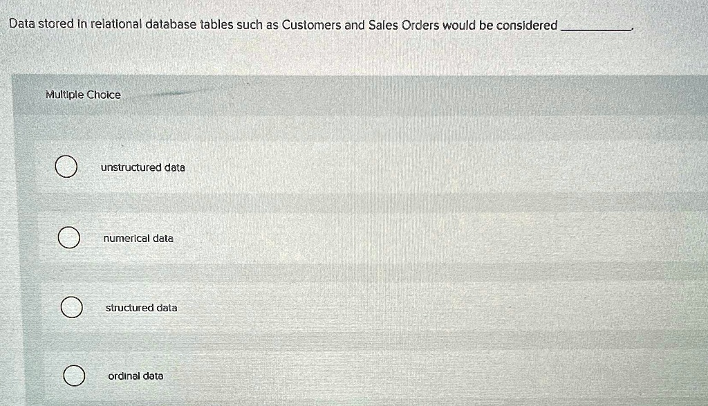 Solved Data Stored In Relational Database Tables Such As Customers And