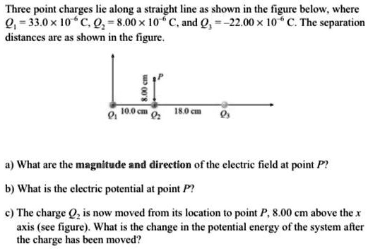 SOLVED: Three point charges lie along a straight line as shown in the figure below.where =33 ...