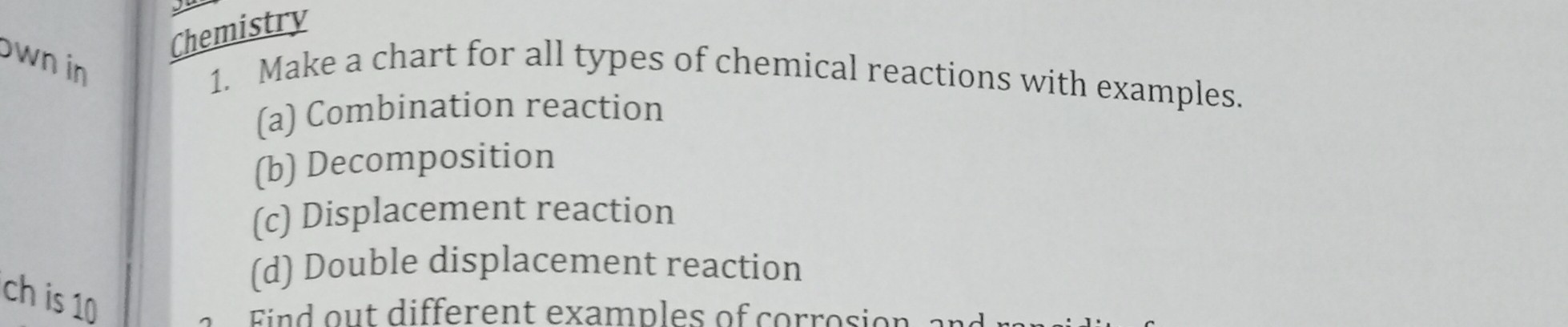 Chemistry 1. Make a chart for all types of chemical reactions with ...