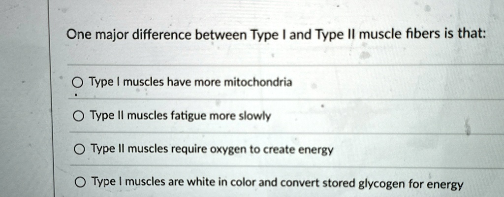 One major difference between Type I and Type II muscle fibers is that ...