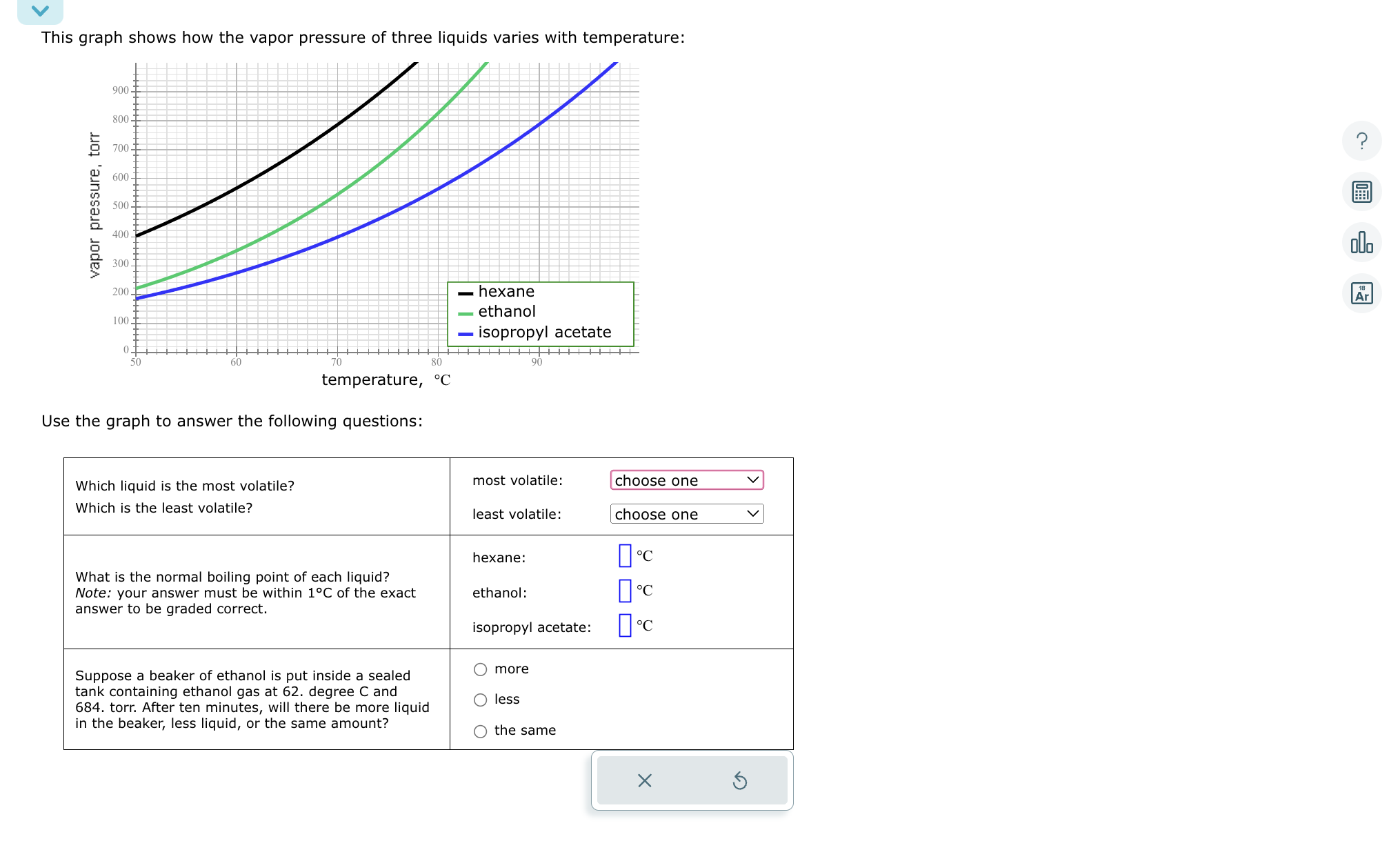 SOLVED: This graph shows how the vapor pressure of three liquids varies with temperature: Use ...