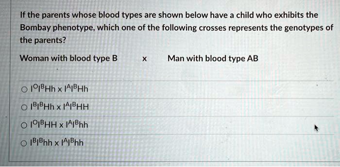 SOLVED: If the parents whose blood types are shown below have a child ...