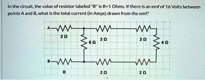 In the circuit, the value of resistor labeled R̈ïs R=1 Ohms. If there is an emf of 16 Volts ...