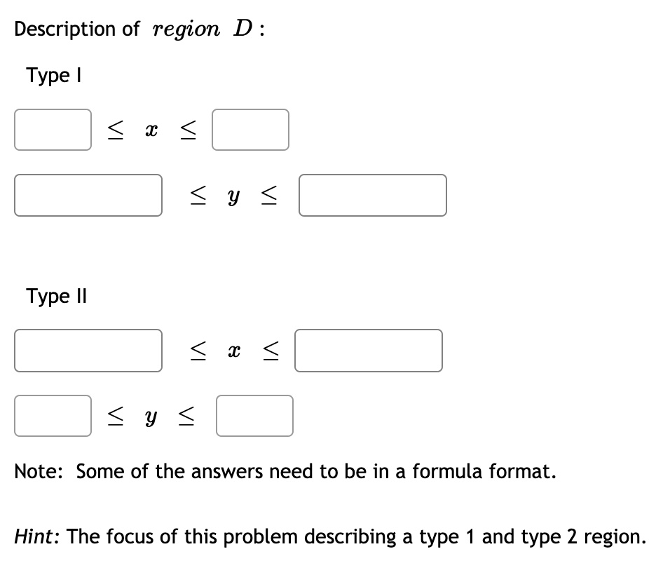 description of region d type x y type ii x y note some of the answers ...