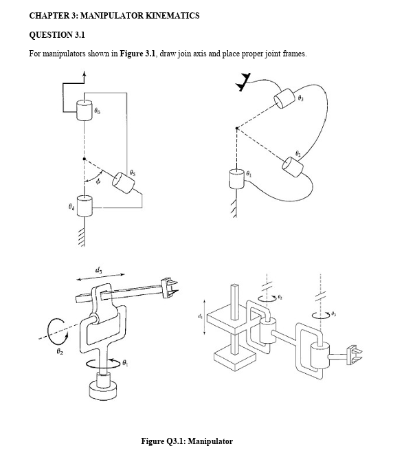 CHAPTER 3: MANIPULATOR KINEMATICS QUESTION 3.1 For manipulators shown in Figure 3.1, draw join ...