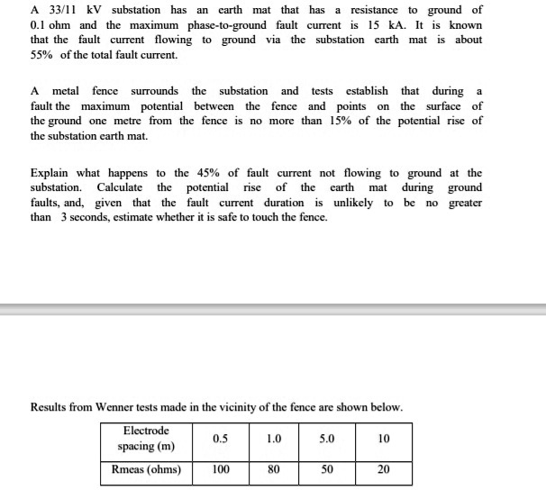 SOLVED: A 33/11 kV substation has an earth mat that has a resistance to ground of 0.1 ohm, and ...