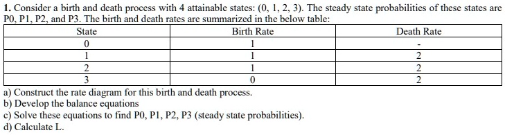 1. Consider a birth and death process with 4 attainable states: (0, 1 ...