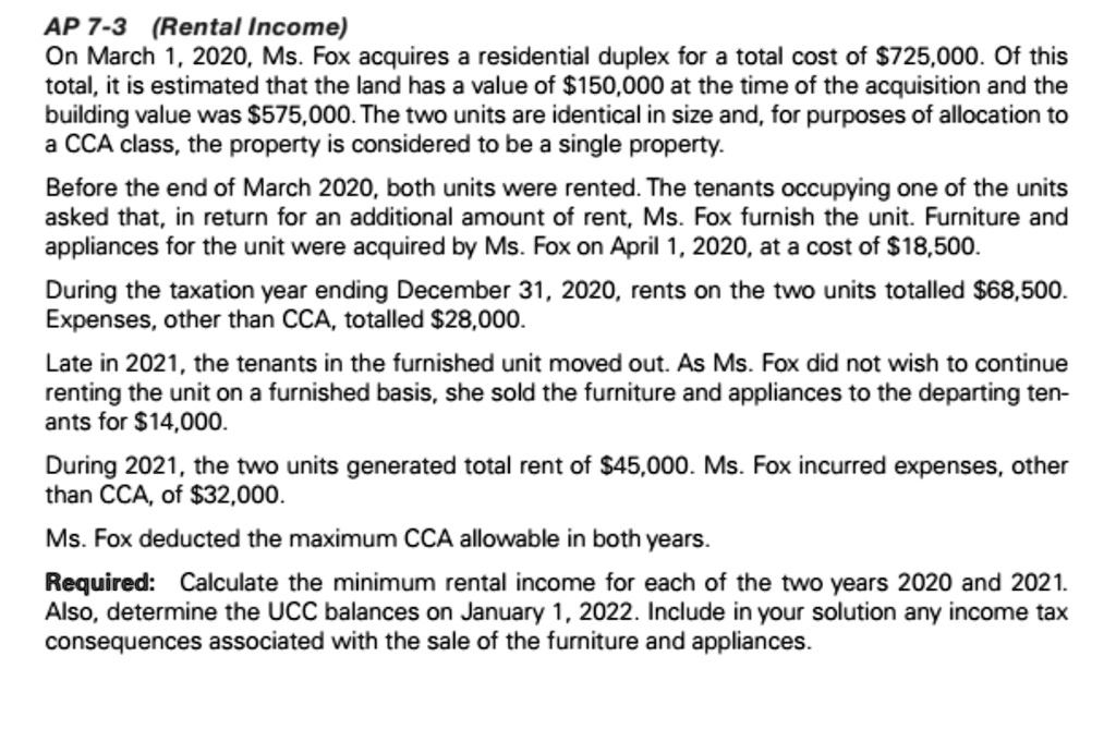 ap 7 3 rental income on march 1 2020 ms fox acquires a residential ...