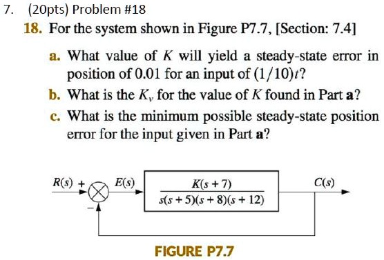 7. (20pts) Problem #18 18. For the system shown in Figure P7.7, [Section: 7.4] a. What value of ...