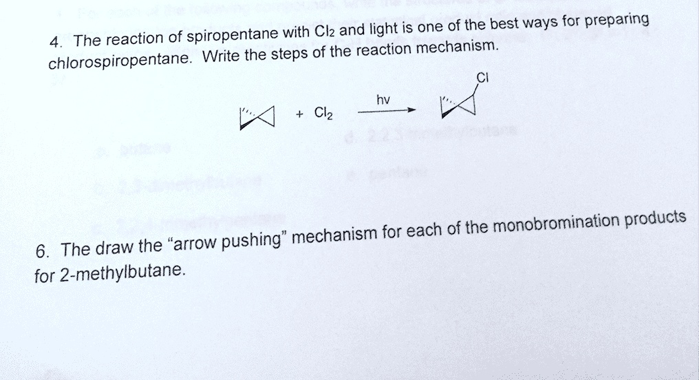 the reaction of spiro pentane with cl2 and light is one of the best ...