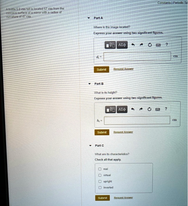 constants periodic bollle 50 c tall ia located 57 cm trom te concave ...