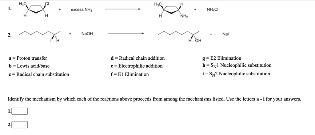 SOLVED: excess NH3 NH4Cl NH3 NaOH NaI OH- Proton transfer d = Radical chain addition ...