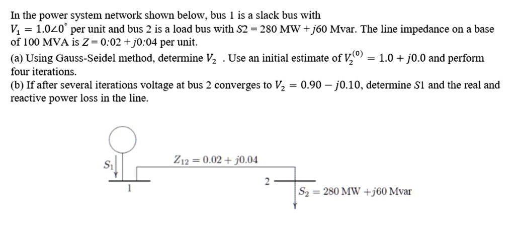 SOLVED: (using Newton-Raphson Method instead of gauss)In the power system network shown below ...