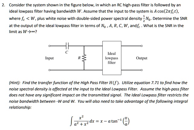 Solved Consider The System Shown In The Figure Below In Which An Rc High Pass Filter Is