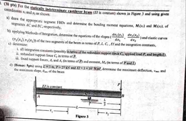 8 30 pts for the statically indeterminate cantilever beam ei is ...