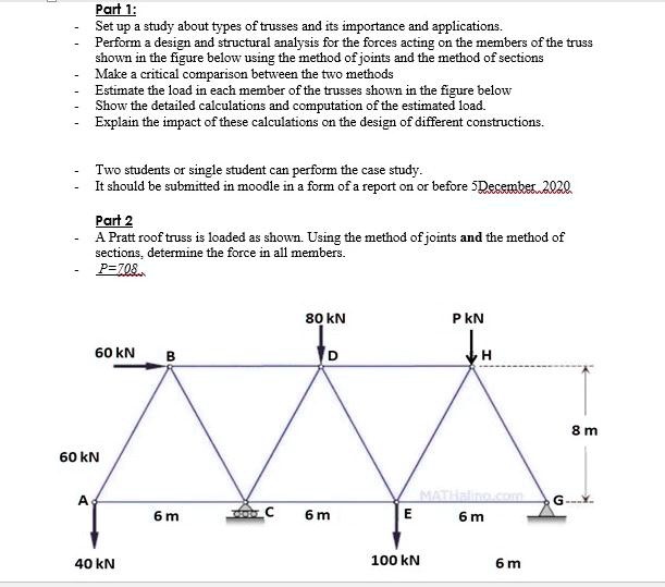 SOLVED: Part 1: Set up a study about types of trusses and their ...