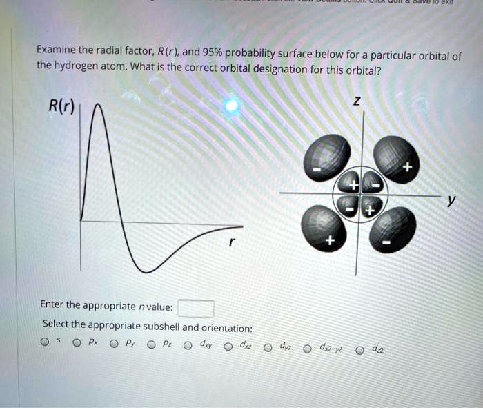 SOLVED: Examine the radial factor, R(r), and the 95% probability surface below for a particular ...