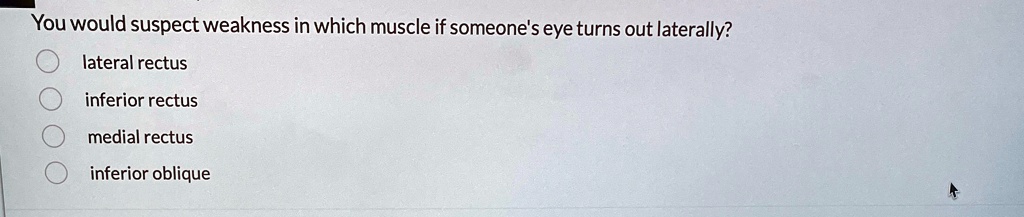 you would suspect weakness in which muscle if someones eye turns out ...