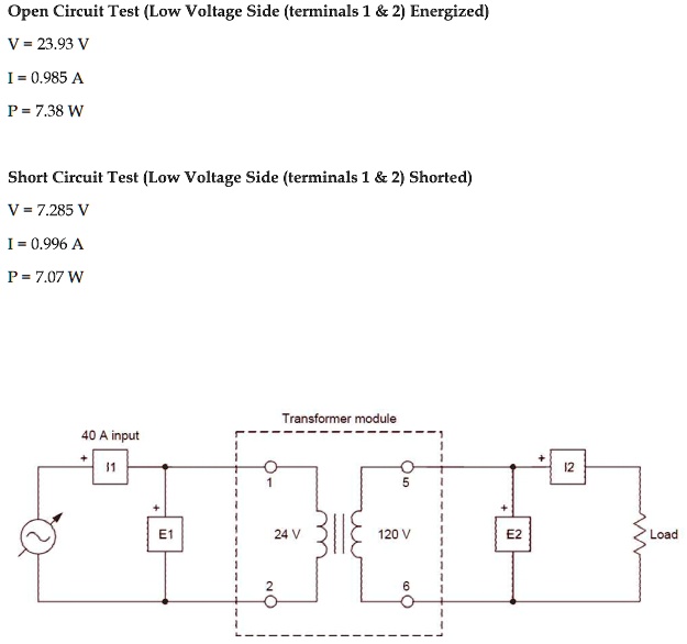 Open Circuit Test (Low Voltage Side (terminals 1 2) Energized) V = 23. ...