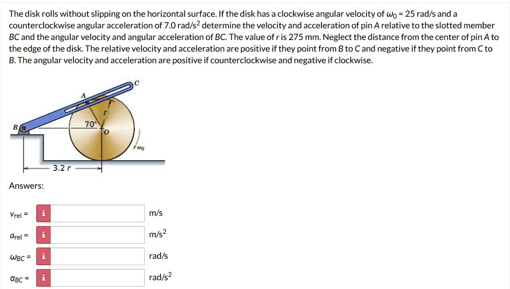 SOLVED: The disk rolls without slipping on the horizontal surface. If the disk has a clockwise ...