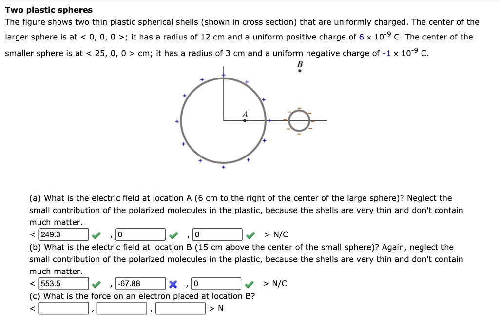 SOLVED: Two plastic spheres The figure shows two thin plastic spherical ...