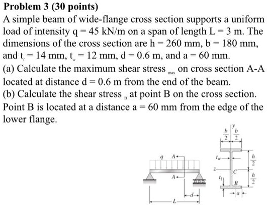 SOLVED: Problem 3 (30 points) A simple beam of wide-flange cross ...