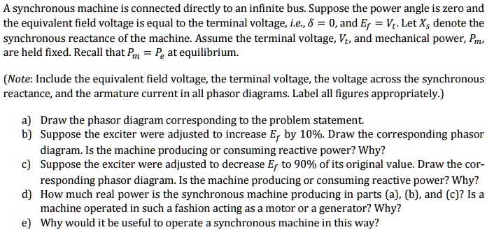 A synchronous machine is connected directly to an infinite bus. Suppose the power angle is zero ...