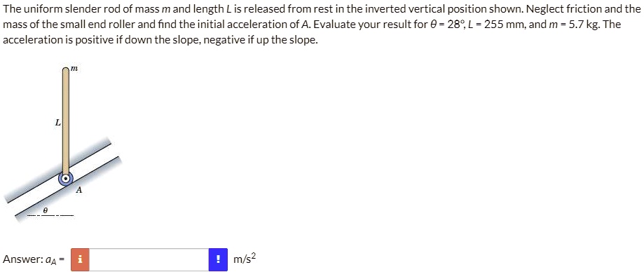 the uniform slender rod of mass m andlength l is released from rest in ...