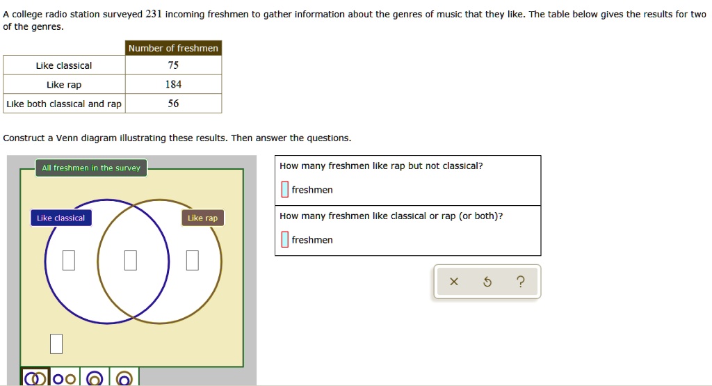 SOLVED: College radio station surveyed 231 incoming freshmen to gather ...