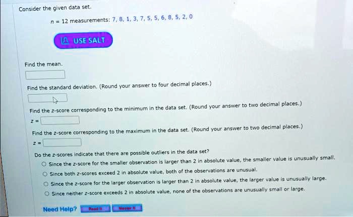 SOLVED: Consider the given data set n=12 measurements: 7, 8, 1, 3, 7, 5, 5, 6, 8, 5, 2, 0 Find ...