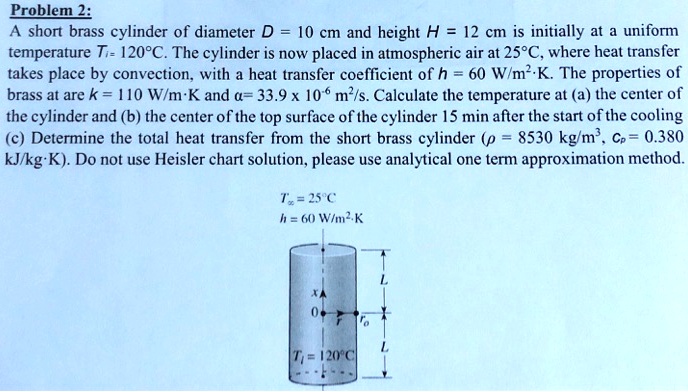 SOLVED: Problem 2: A short brass cylinder of diameter D = 10 cm and ...