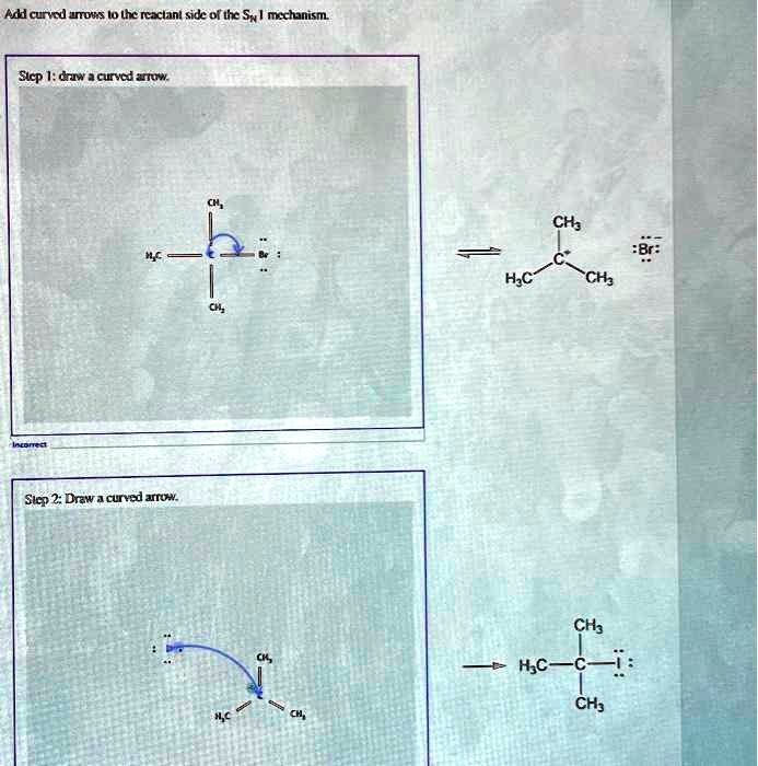 Add curved arrows to the reactant side of the S N 1 mechanism. Step 1 ...