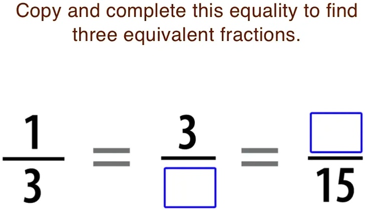 VIDEO solution: Copy and complete this equality to find three equivalent fractions. 3 1 = 3 S 15